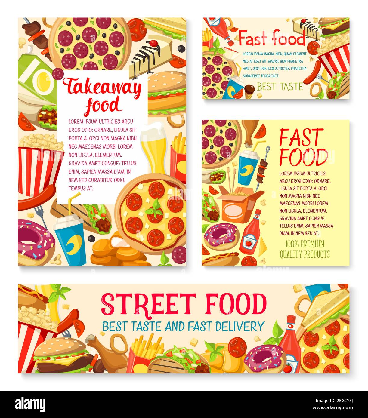 Fast food and street food posters and banners for fastfood restaurant ...