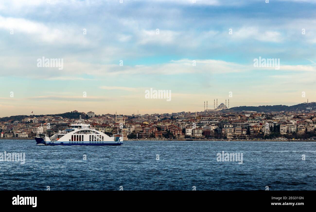 Cruise ferries in Bosphorus between european and asian coasts of ...