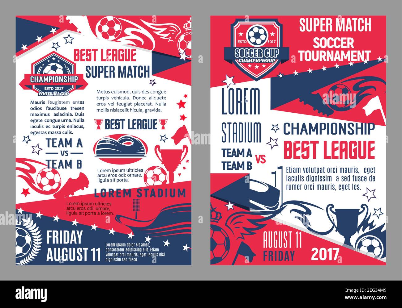 Soccer game championship posters for football cup match. Vector design ...