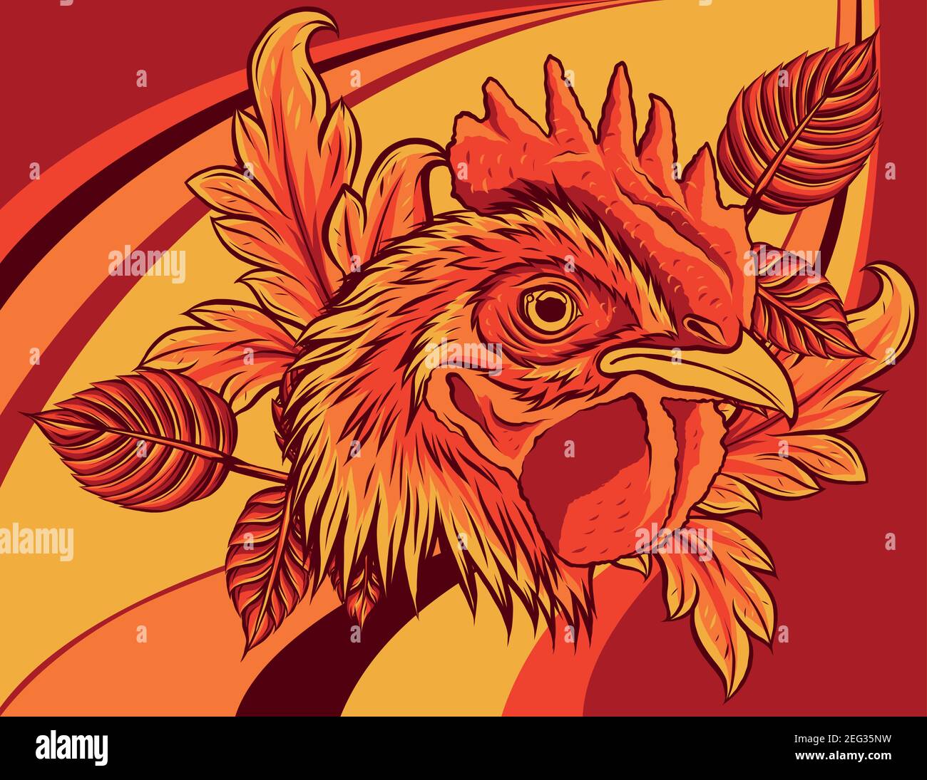Chicken rooster head with flower vector illustration Stock Vector Image ...