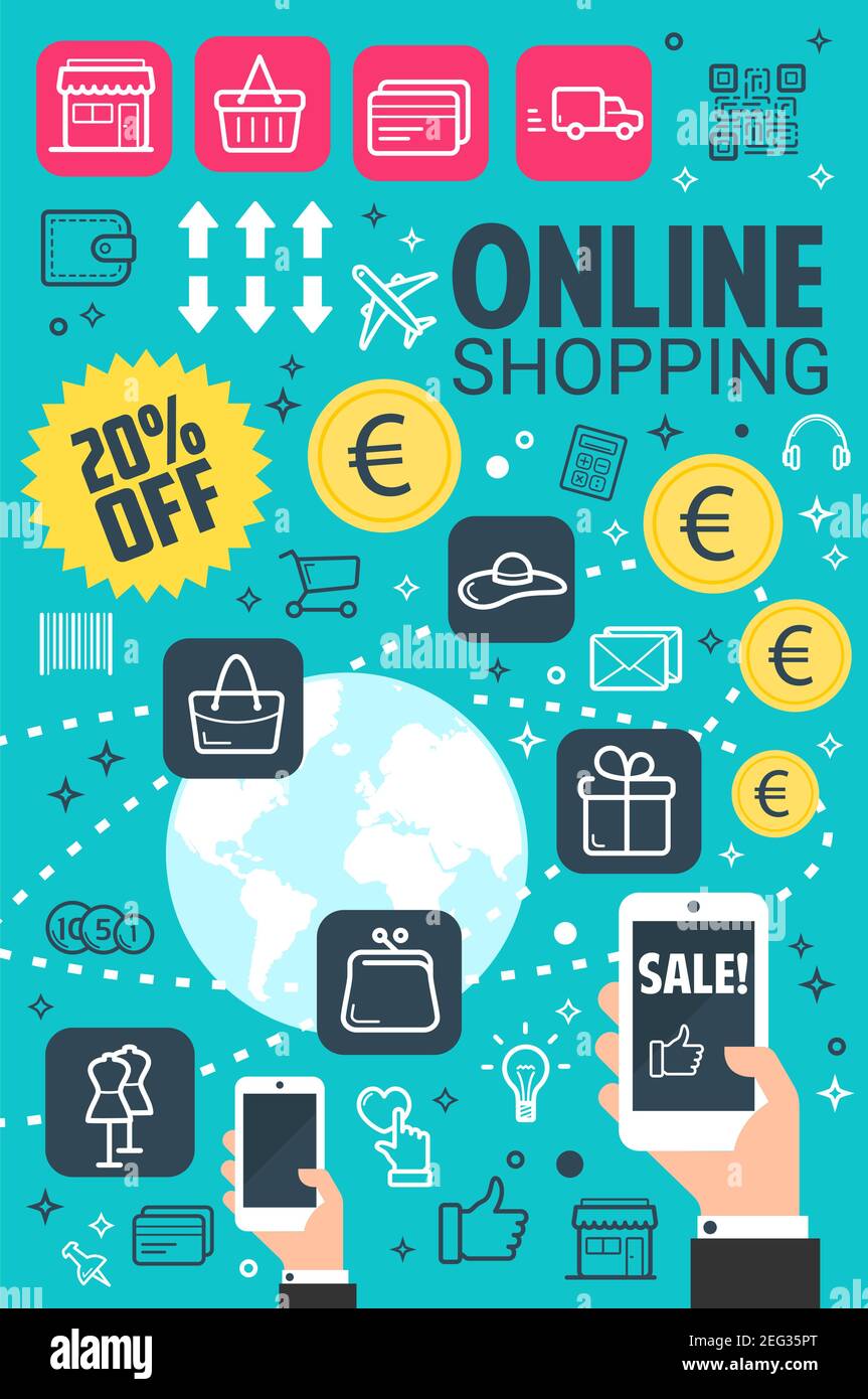 Online shopping digital retail concept poster for internet buy. Vector ...