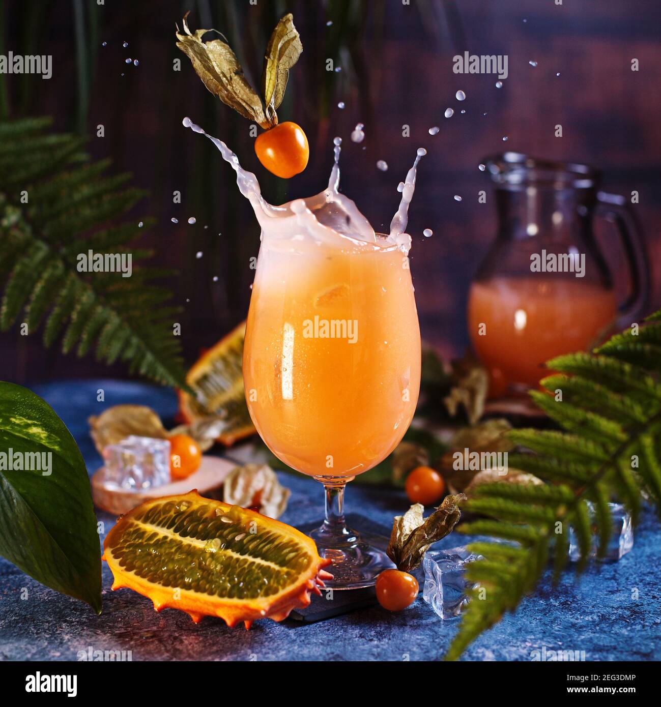 Cocktail in the jungle. Creative and splashy Cocktail. Levitation art ...