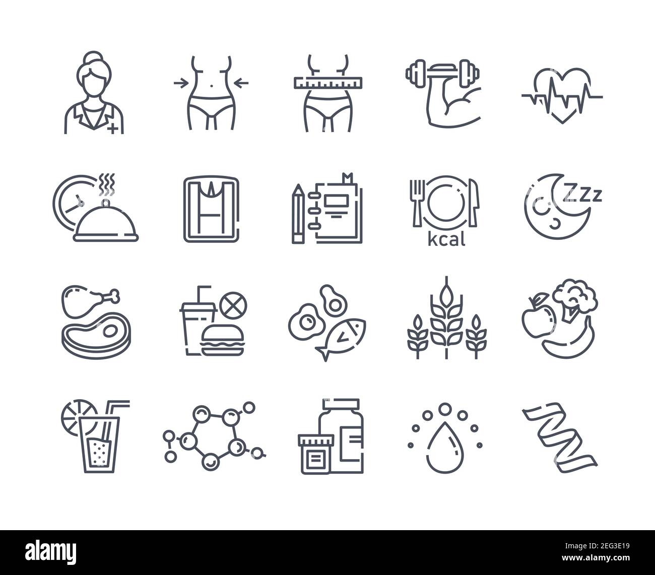 Large set of line black and white drawn diet icons Stock Vector Image ...