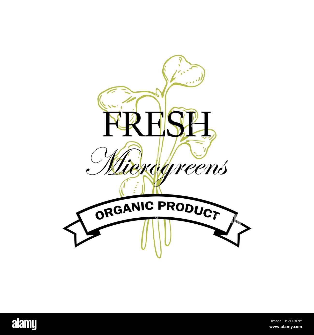 Microgreens logo with hand drawn elements. Vector illustration in ...
