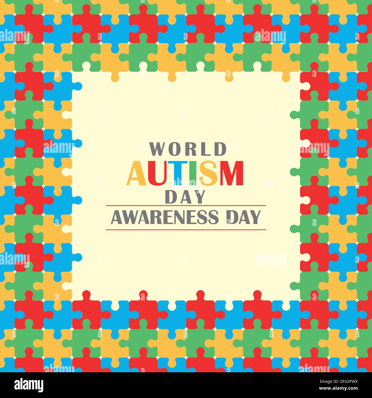 world autism awareness day greeting card puzzles frame vector ...