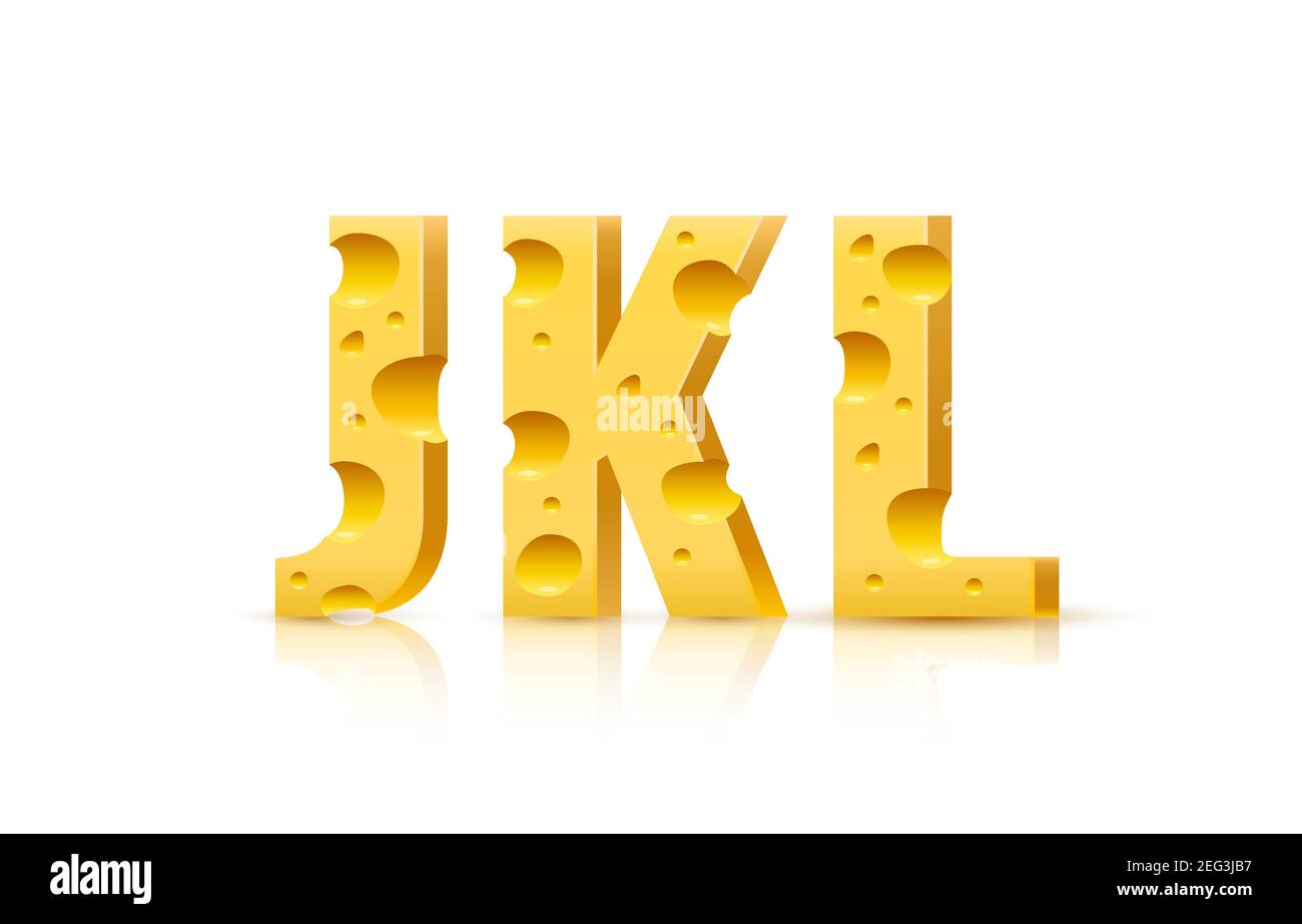 Cheese font 3d symbol, letter J K L set. Vector illustration Stock ...