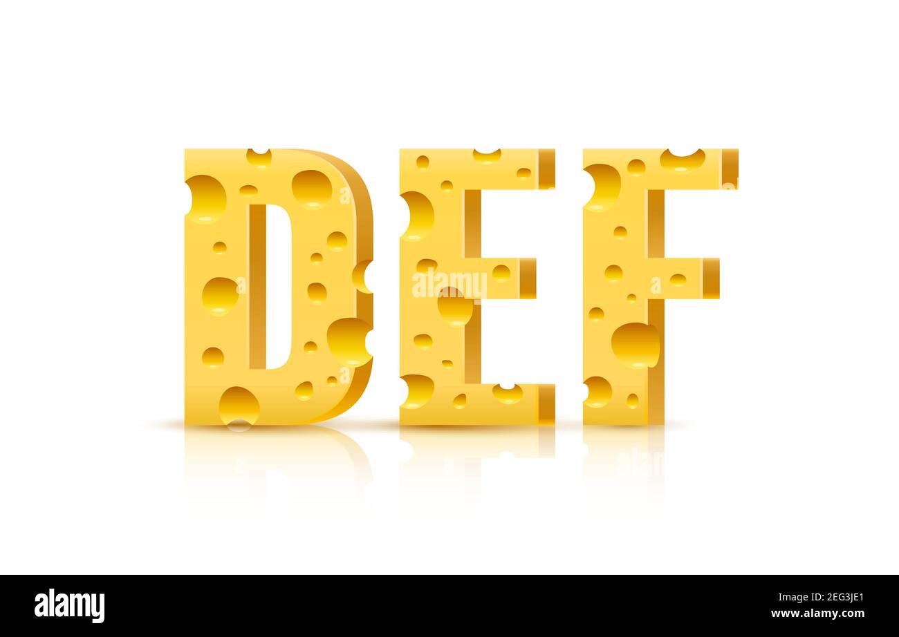 Cheese font 3d symbol, letter D E F set. Vector illustration Stock ...