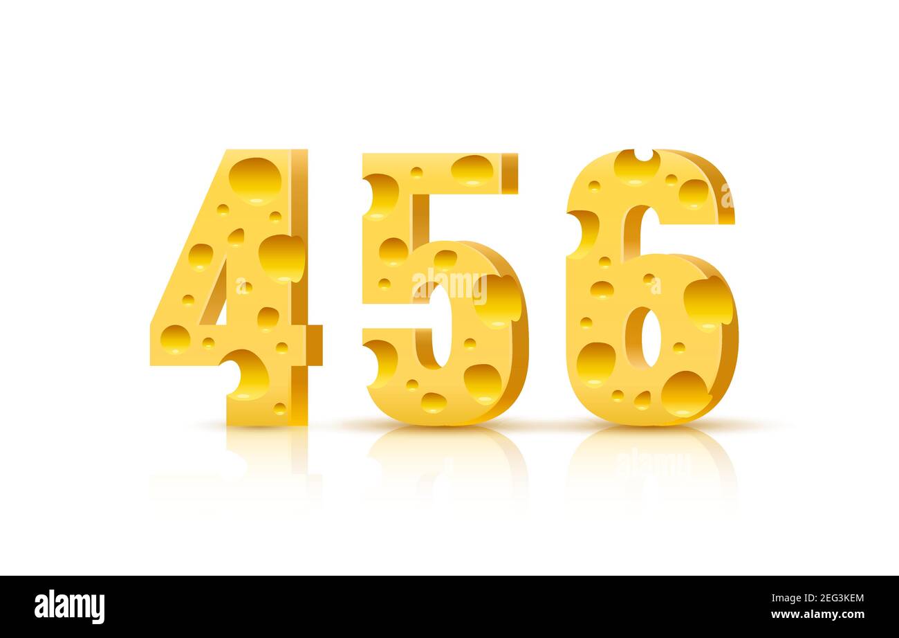 Cheese font 3d symbol, numbers 4 5 6 set. Vector illustration Stock ...
