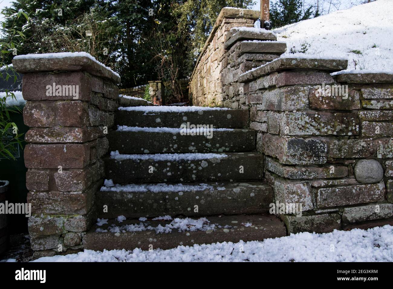 Outdoor steps leading to a house entrance on a snowy day Stock Photo ...