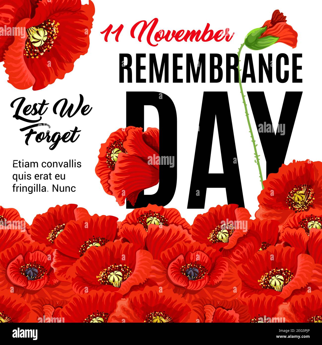 Creative poster with red poppies for Remembrance Day. 11 of November ...