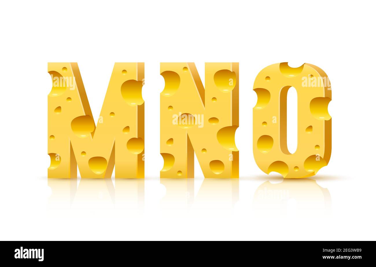 Cheese font 3d symbol, letter M N O set. Vector illustration Stock ...