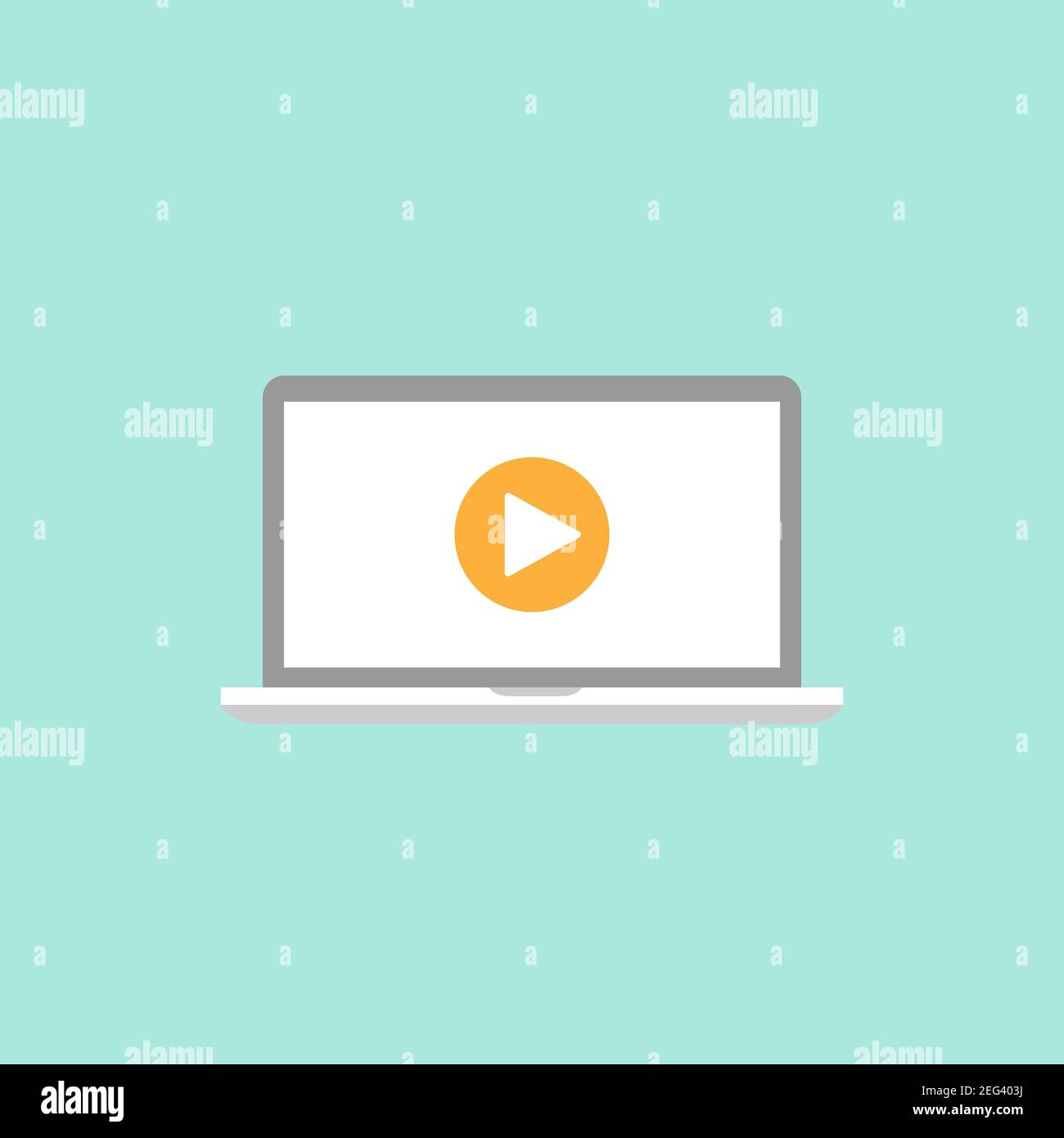 laptop with play button on screen. Watch tutorials sign isolated on ...