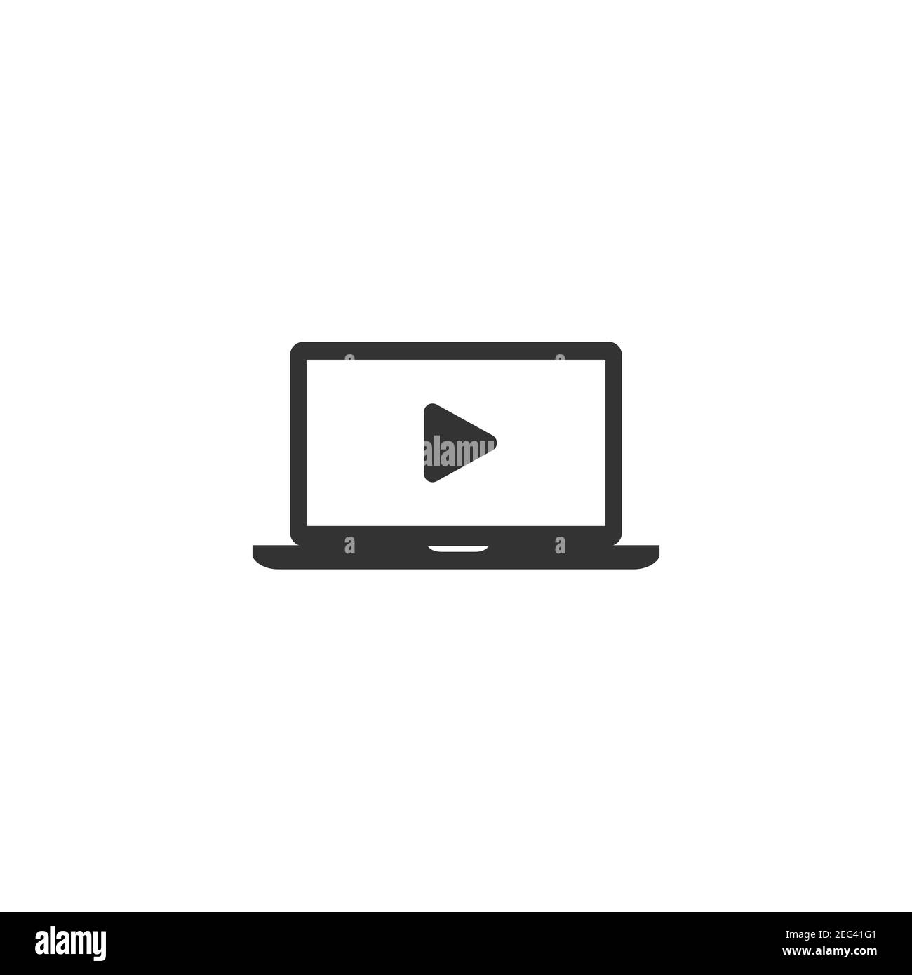 black computer monitor with play sign isolated on white. Flat vector ...