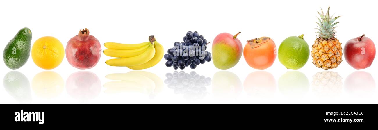 Ripe tropical fruits with light reflection isolated on white background ...