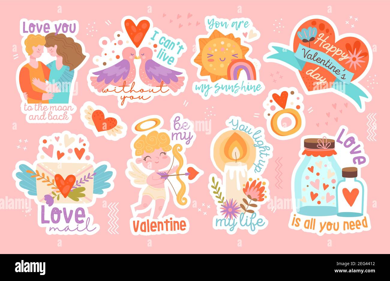 Set of eight different Valentines Day stickers Stock Vector Image & Art ...