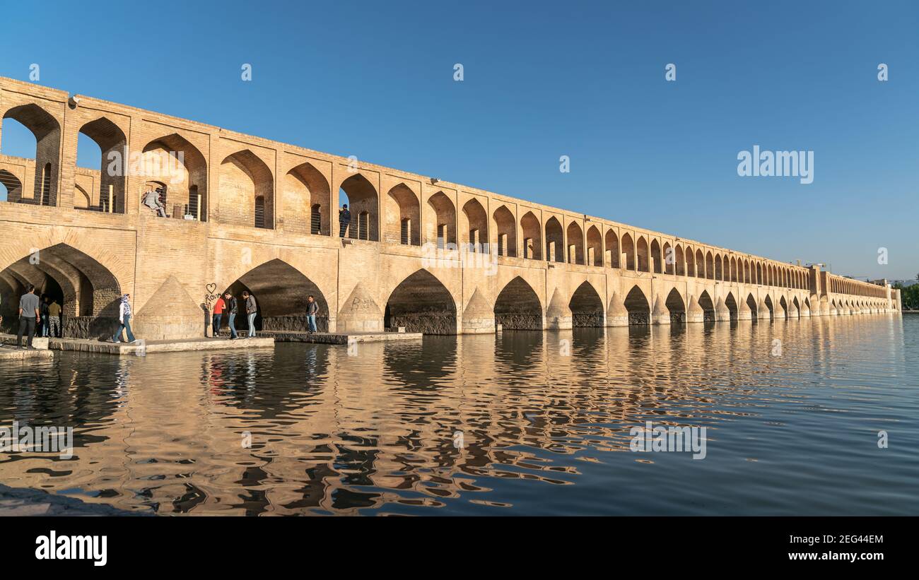 Isfahan, Iran - May 2019: Iranian people on Allahverdi Khan Bridge also ...