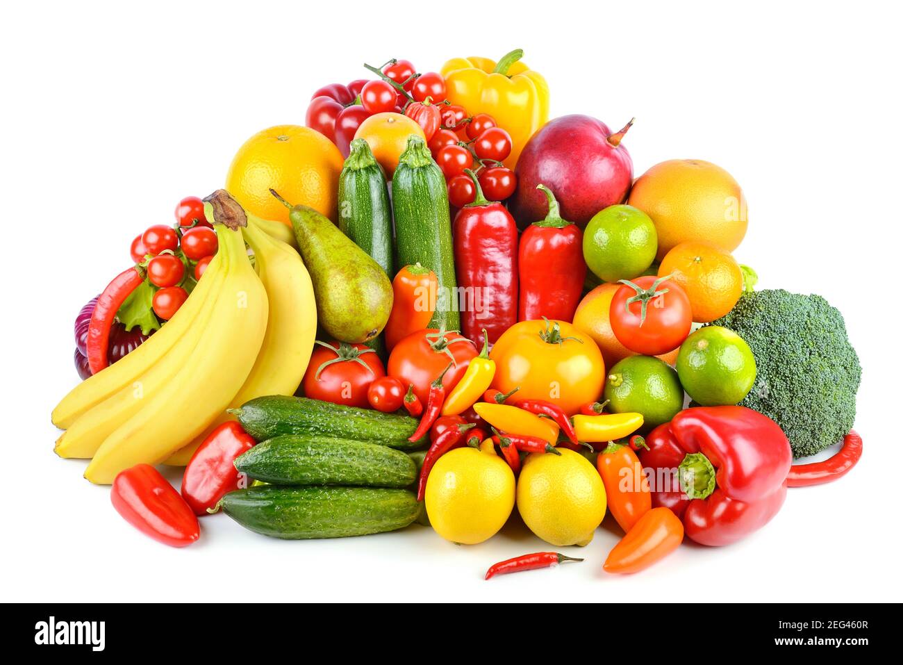 Set bright ripe fruits and vegetables isolated on white background ...