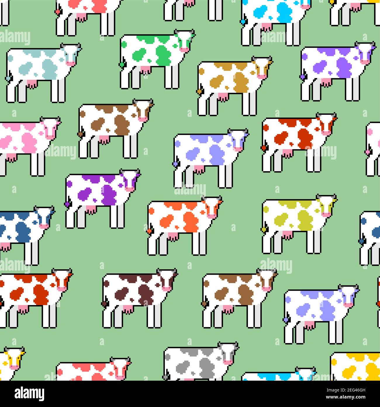 Cow pixel art pattern seamless. 8 bit farm animal backgroundn. vector ornament Stock Vector ...