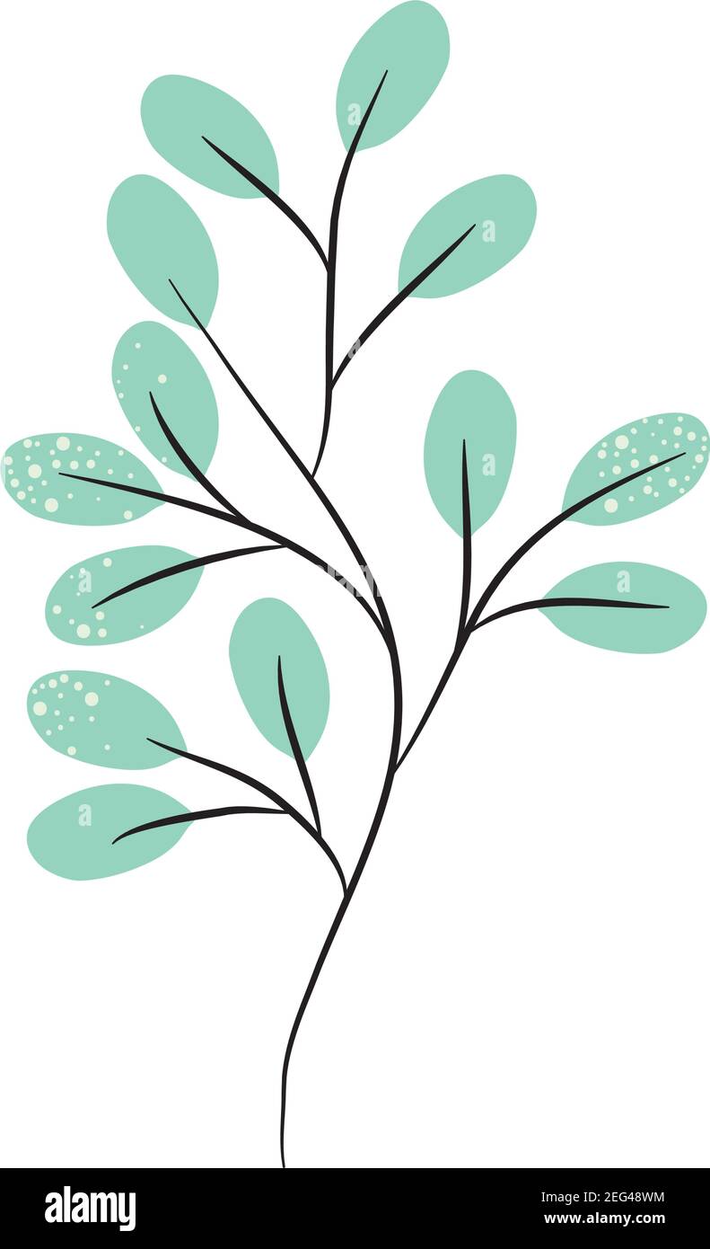 stem with green leaves over white background, colorful design, vector ...