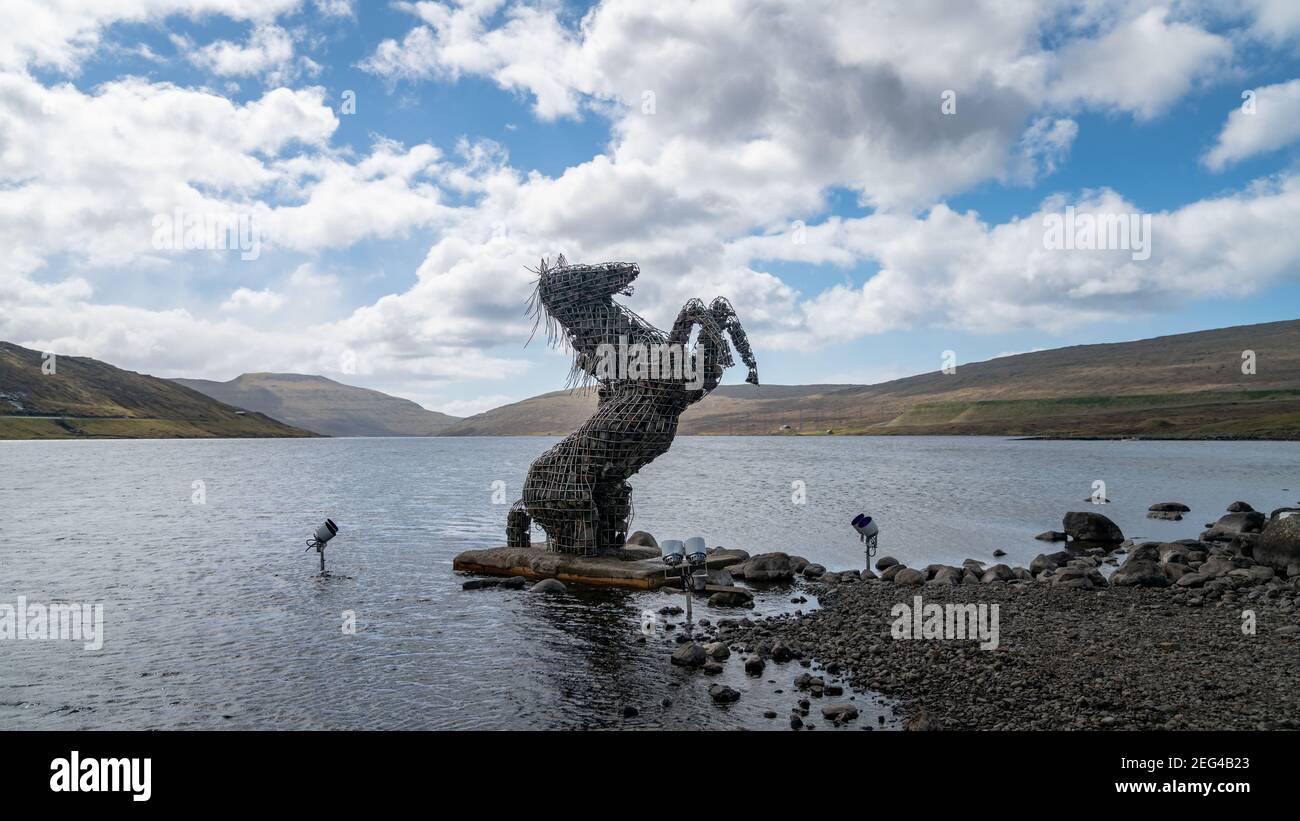 Torshavn, Faroe Islands - May 2019: Faroe pony Nix Nykur Statue near ...