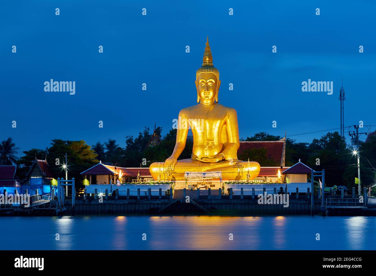 A 19 metre (62ft) Buddha at Wat Bang Chak on the north bank of the Chao ...