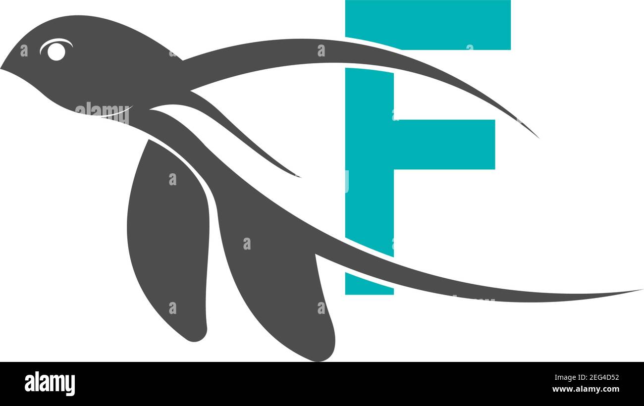 Sea turtle icon with letter F logo design illustration template Stock ...