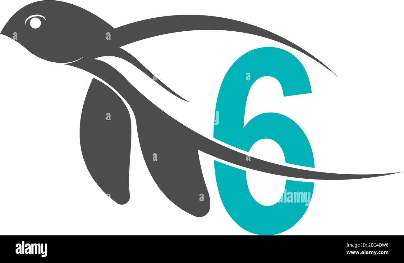 Sea turtle icon with number 6 logo design illustration template Stock ...