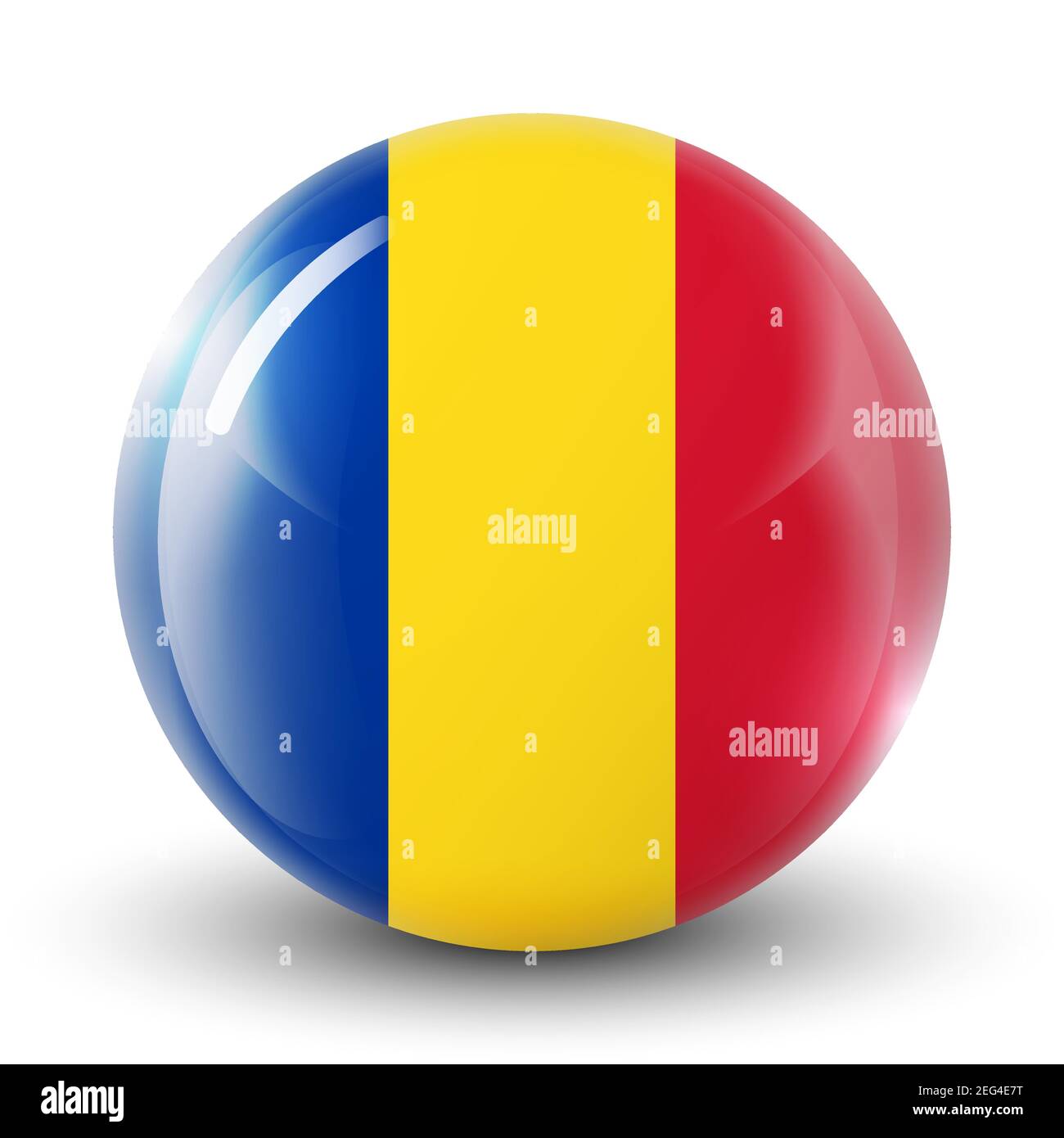 Glass light ball with flag of Romania. Round sphere, template icon ...