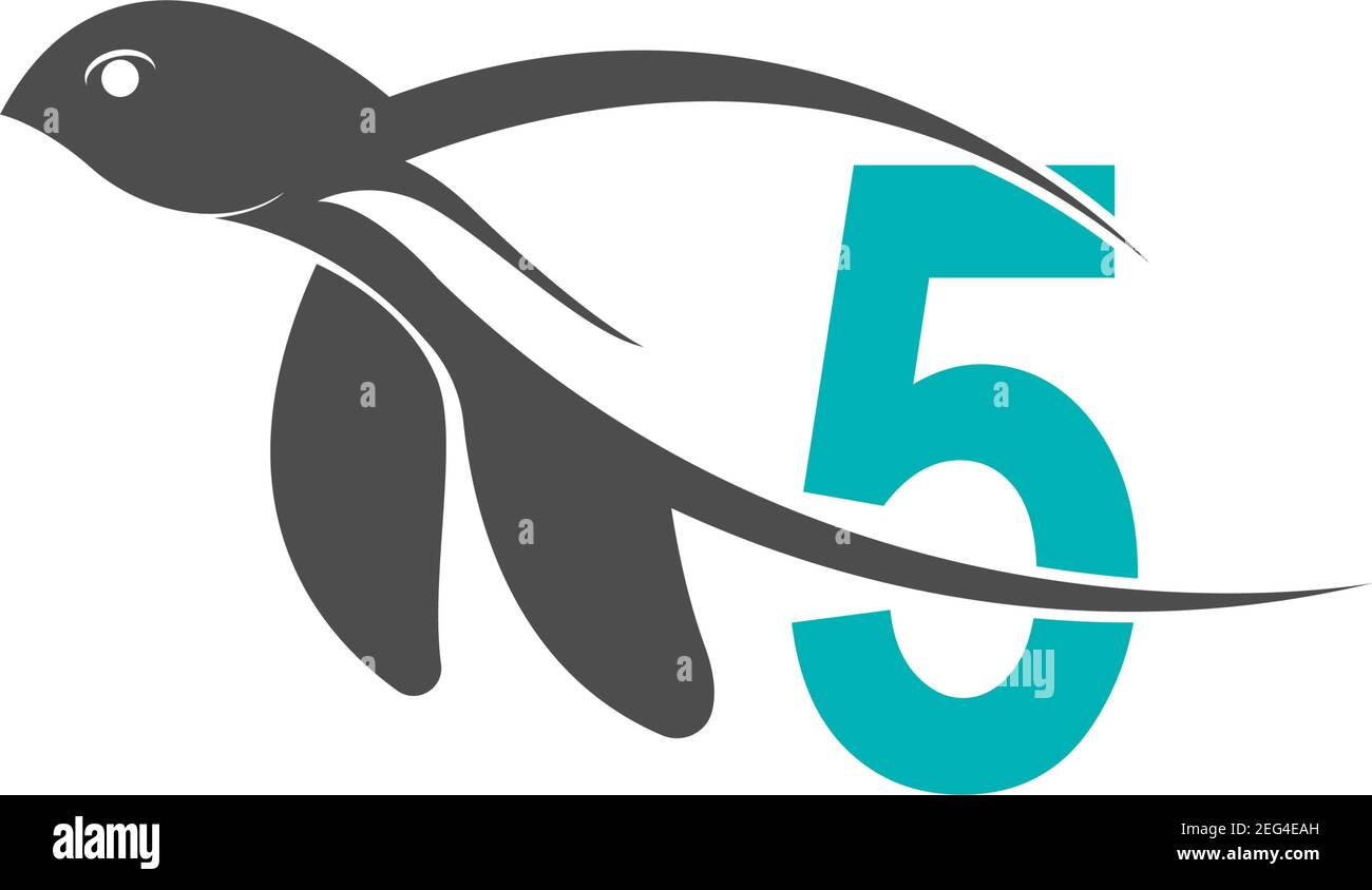 Sea turtle icon with number 5 logo design illustration template Stock ...