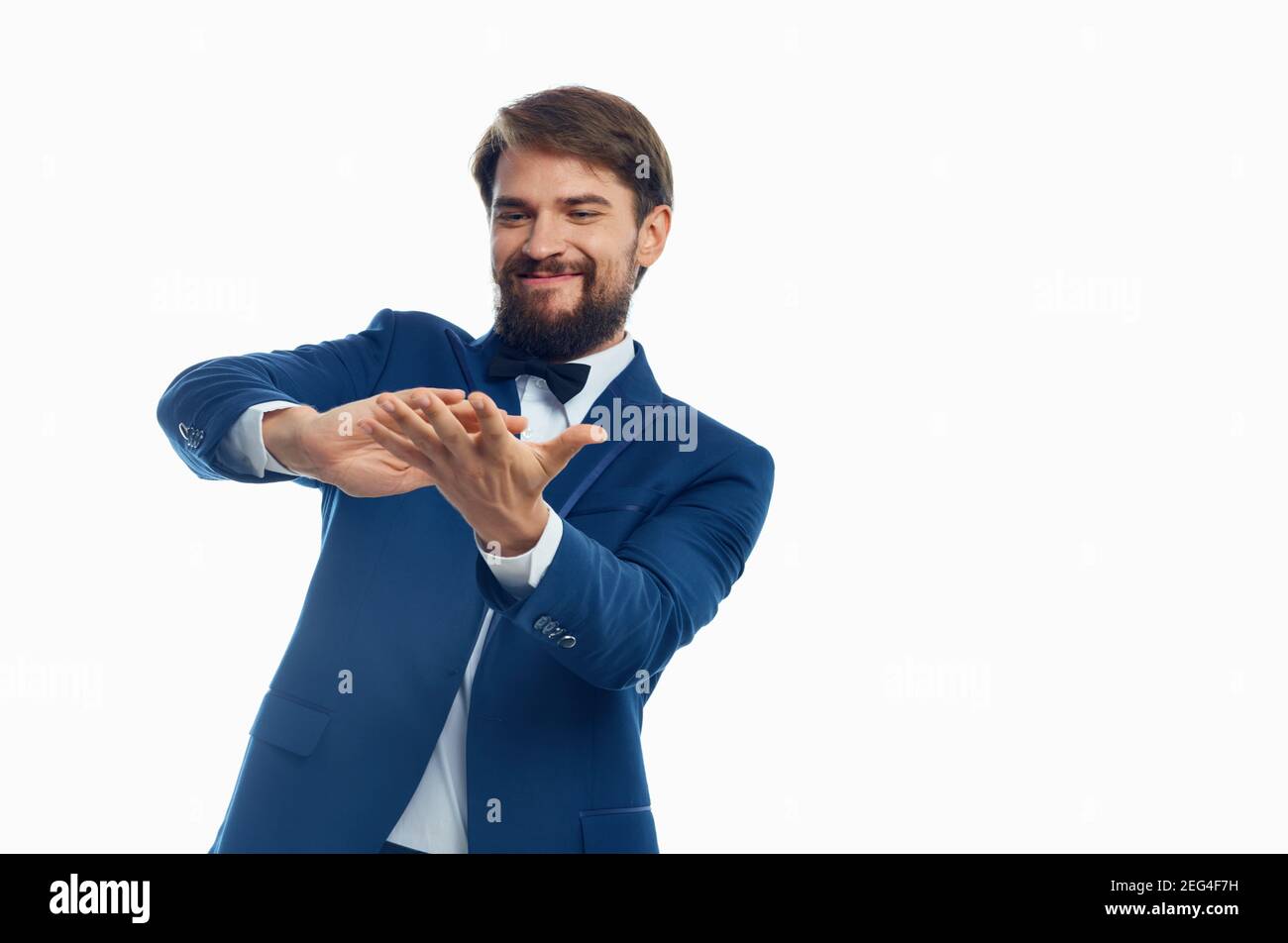 happy man scatter money on light background suit model business finance ...