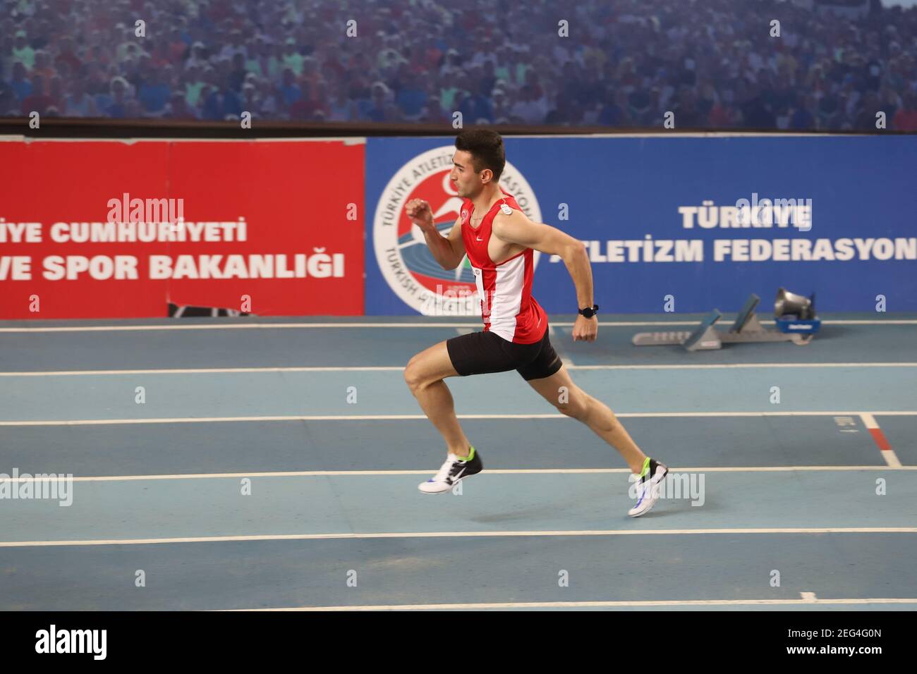 ISTANBUL, TURKEY - FEBRUARY 06, 2021: Undefined athlete running during ...