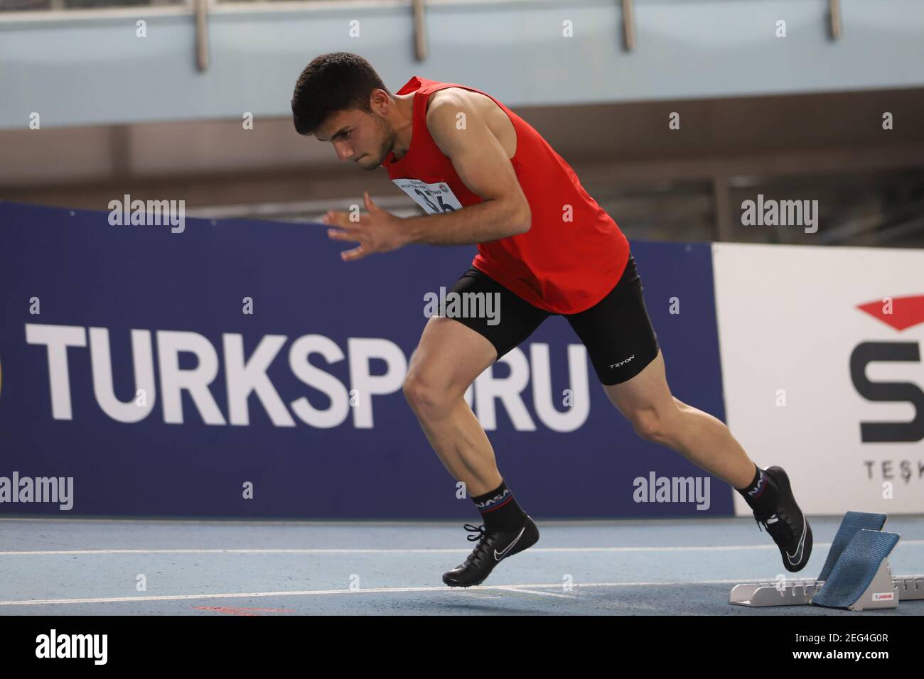 ISTANBUL, TURKEY - FEBRUARY 06, 2021: Undefined athlete running during ...