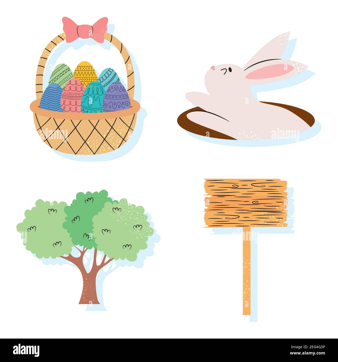 icon set of tree and easter day over white background, colorful design ...
