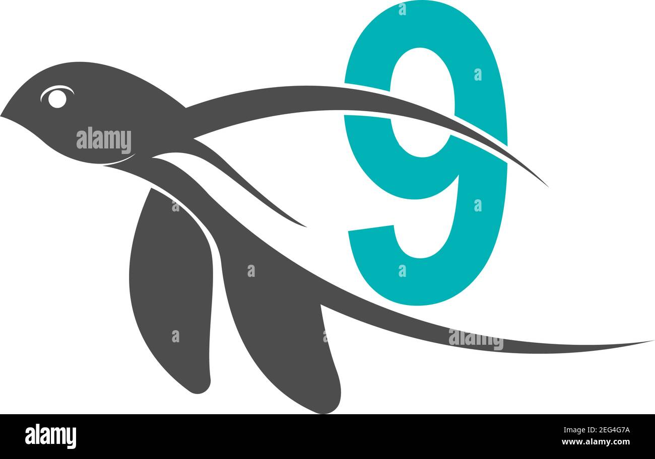 Sea turtle icon with number 9 logo design illustration template Stock ...