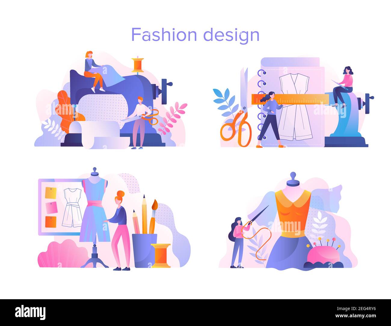 Set of four fashion design and tailoring scenes Stock Vector Image ...