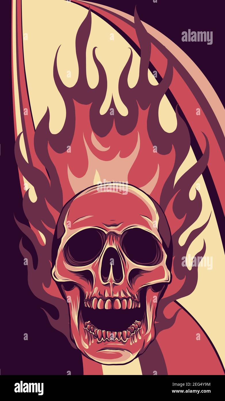 vector illustration of skull falling with fire flame Stock Vector Image ...