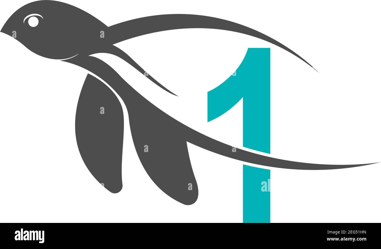 Sea turtle icon with number 1 logo design illustration template Stock ...