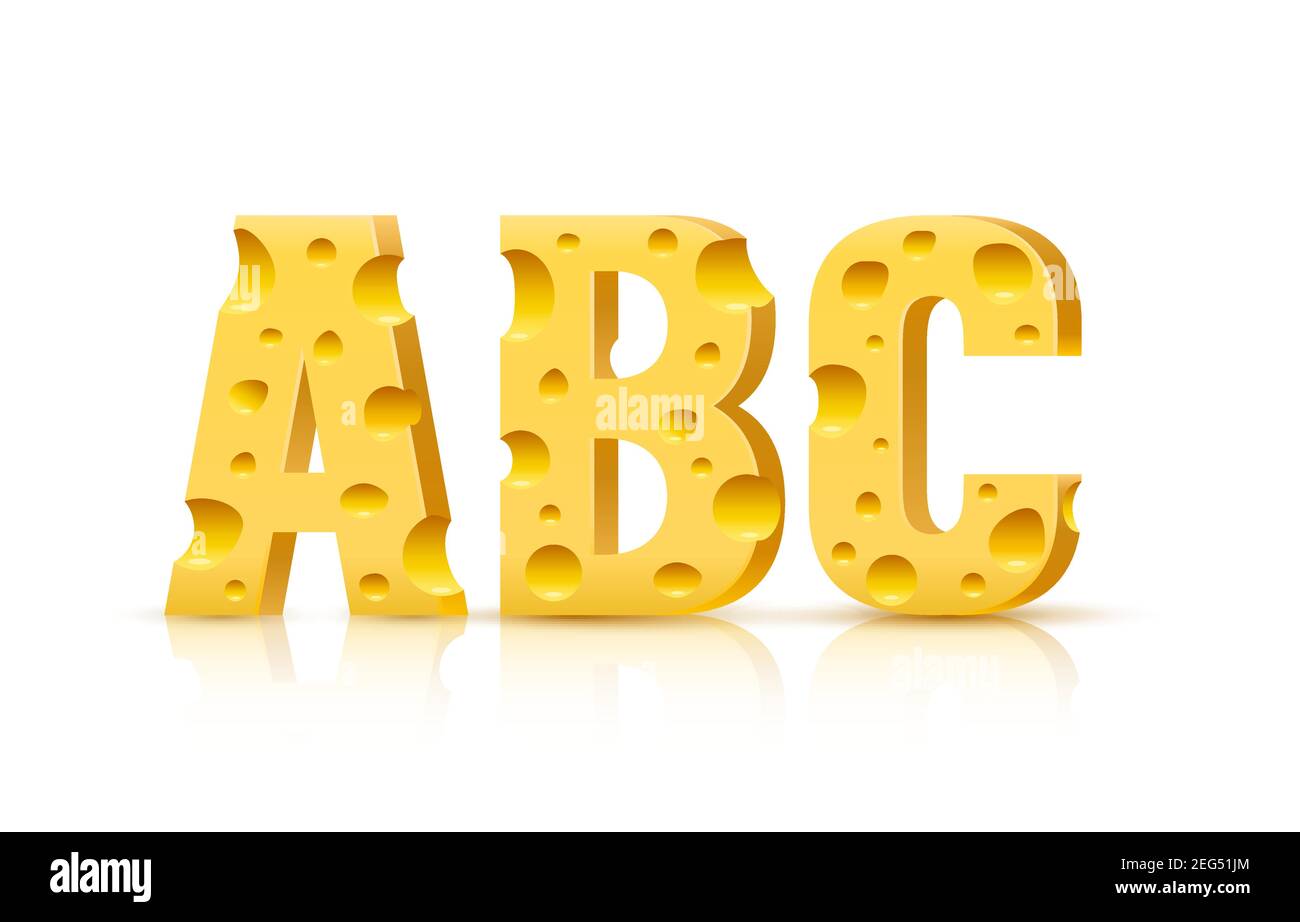 Cheese font 3d symbol, letter A B C set. Vector illustration Stock ...
