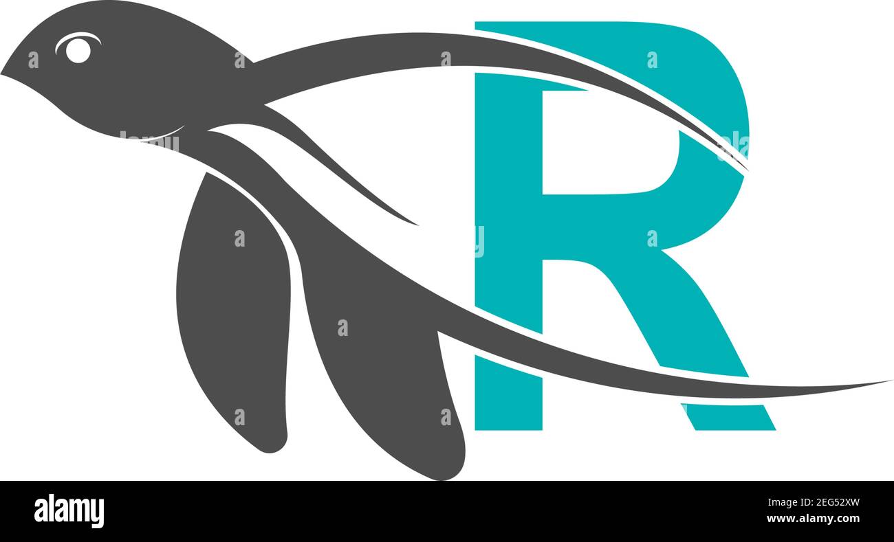 Sea turtle icon with letter R logo design illustration template Stock ...