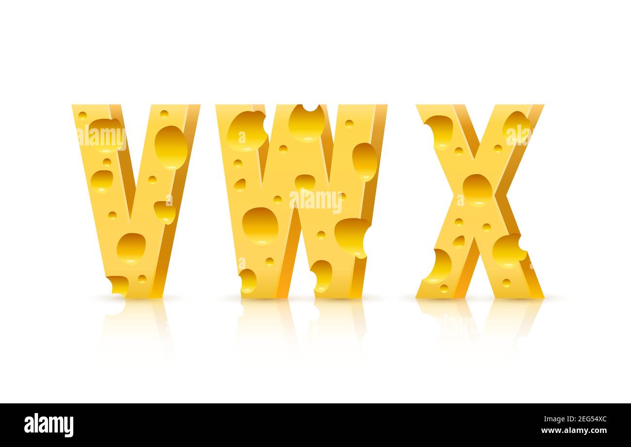 Cheese font 3d symbol, letter V W X set. Vector illustration Stock ...