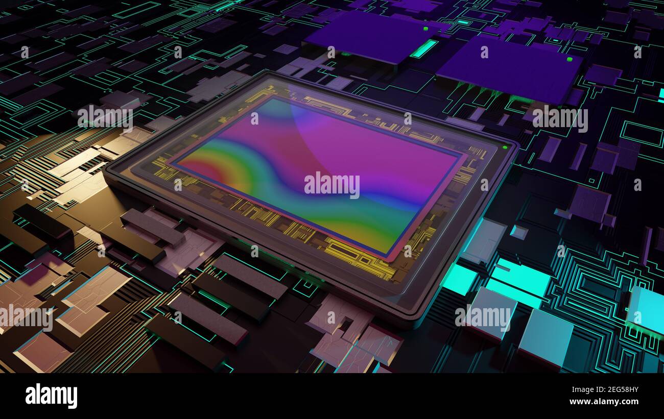 Sensor for digital camera, 3D rendering macro on motherboard with to ...
