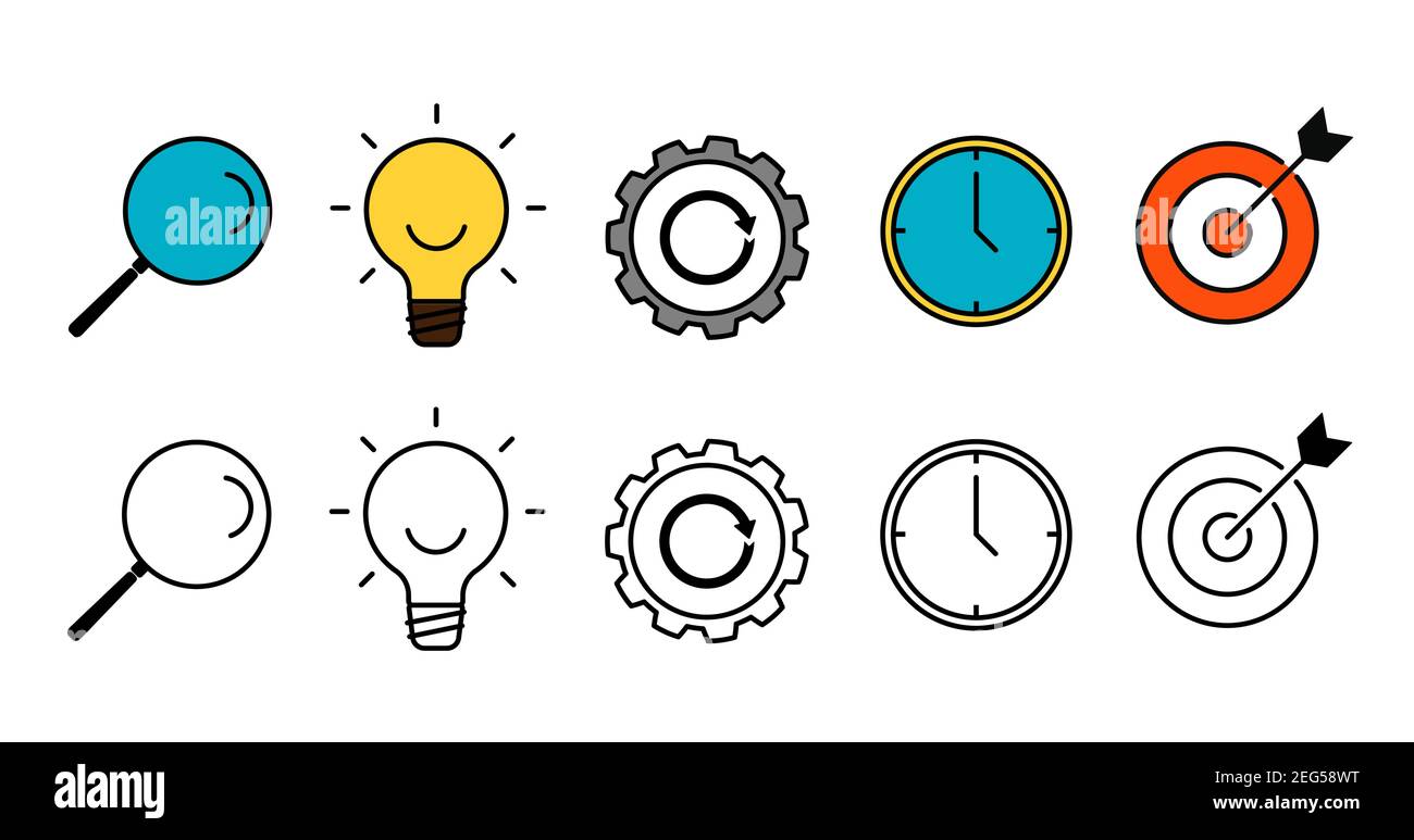 Simple Line Icon Set of search, idea, process, time and goal business ...