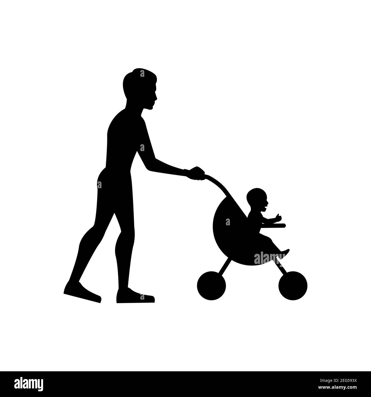black silhouette design with isolated white background of father push ...