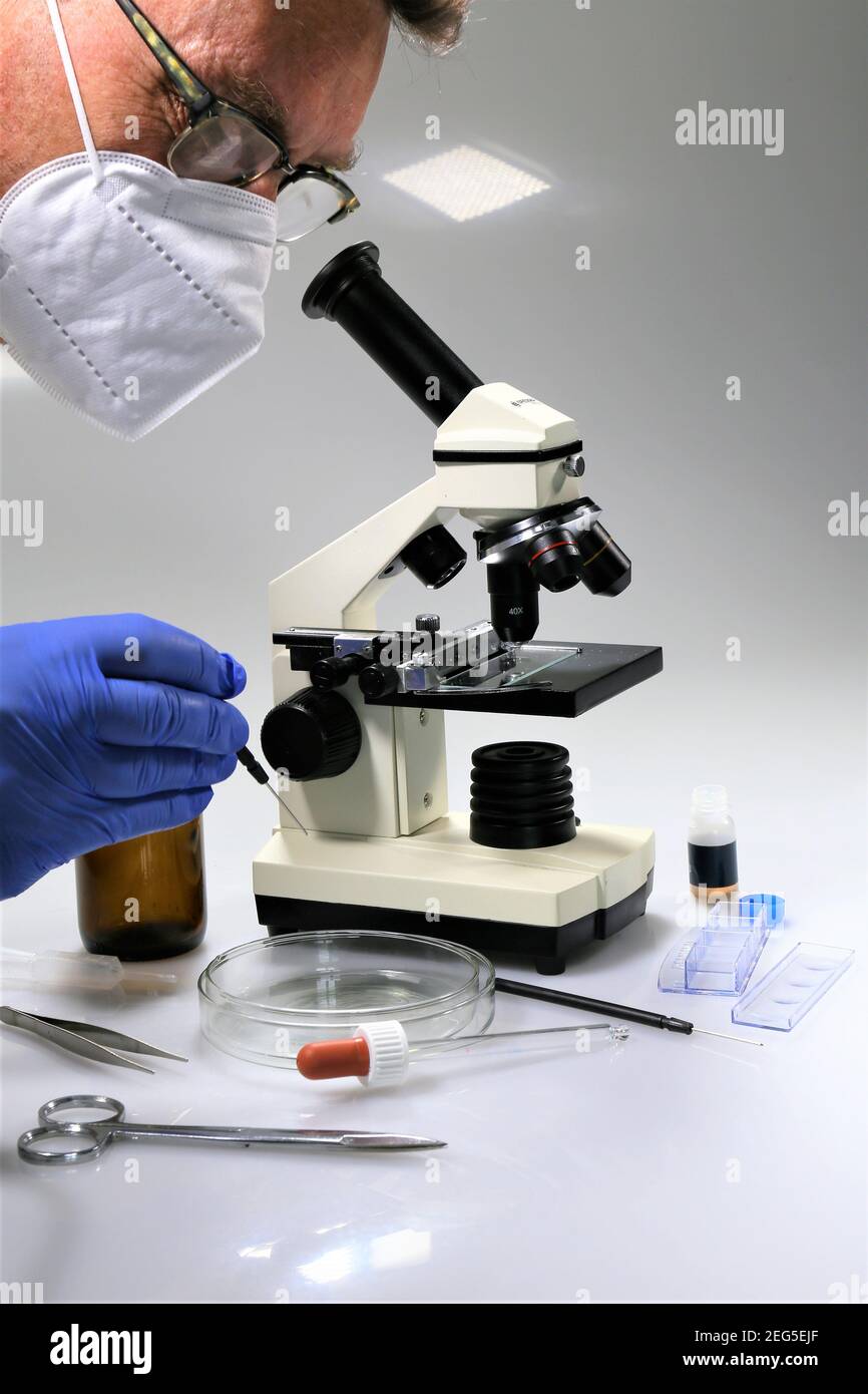 scientist looking through microscope Stock Photo - Alamy