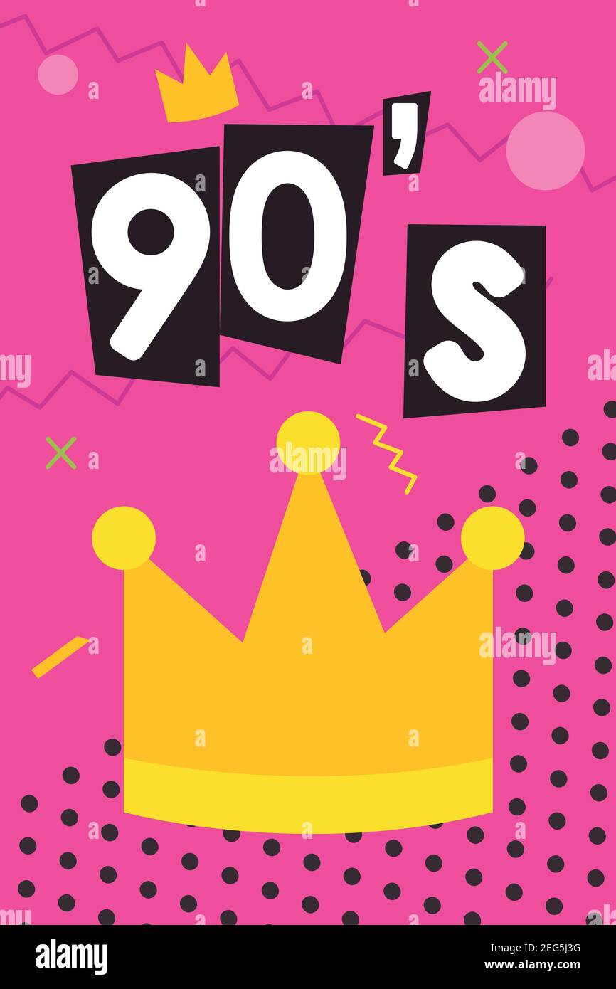 90s forever poster with crown and abstract shapes over pink background ...