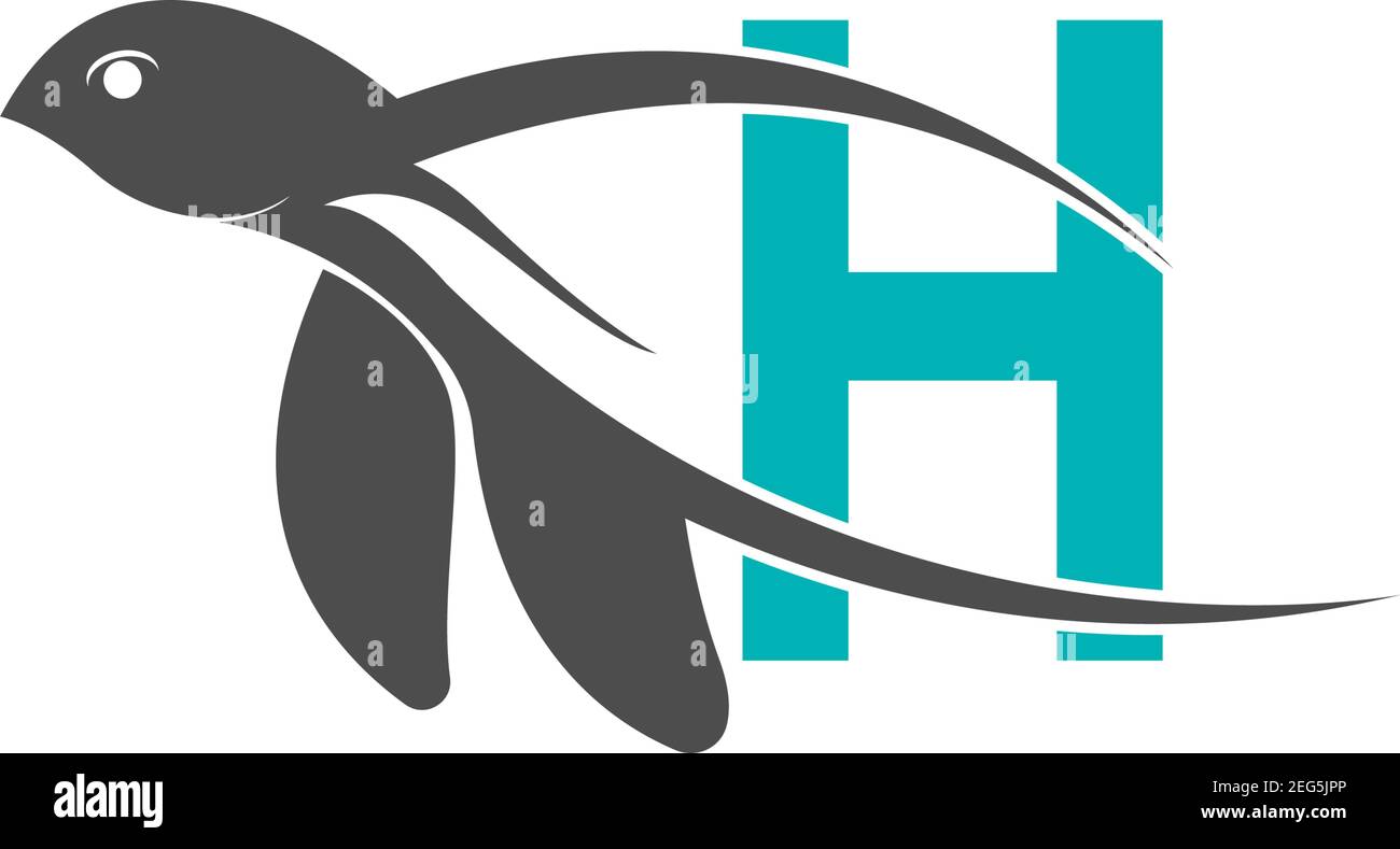 Sea turtle icon with letter H logo design illustration template Stock ...