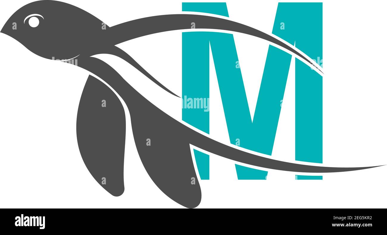 Sea turtle icon with letter M logo design illustration template Stock ...