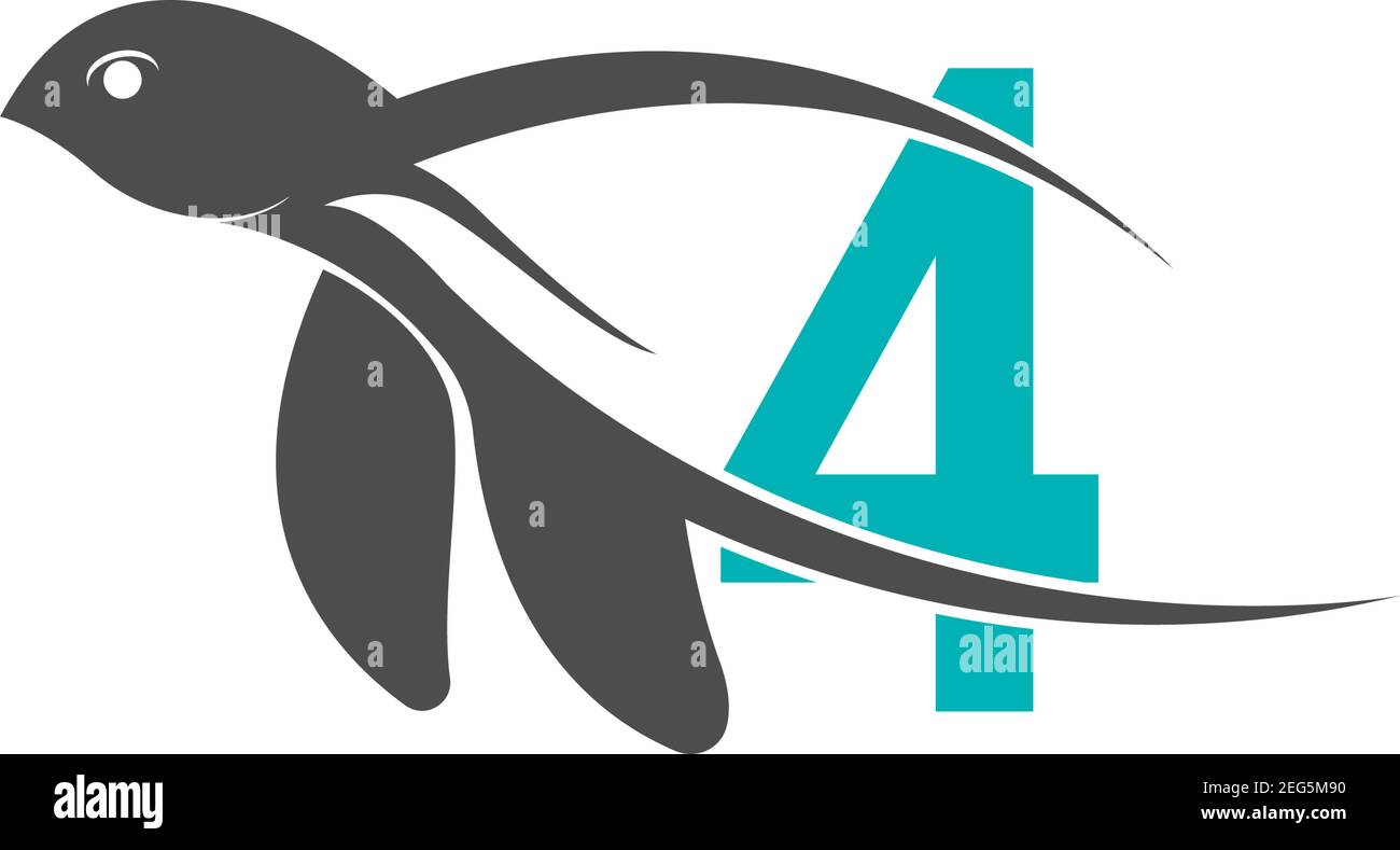 Sea turtle icon with number 4 logo design illustration template Stock ...