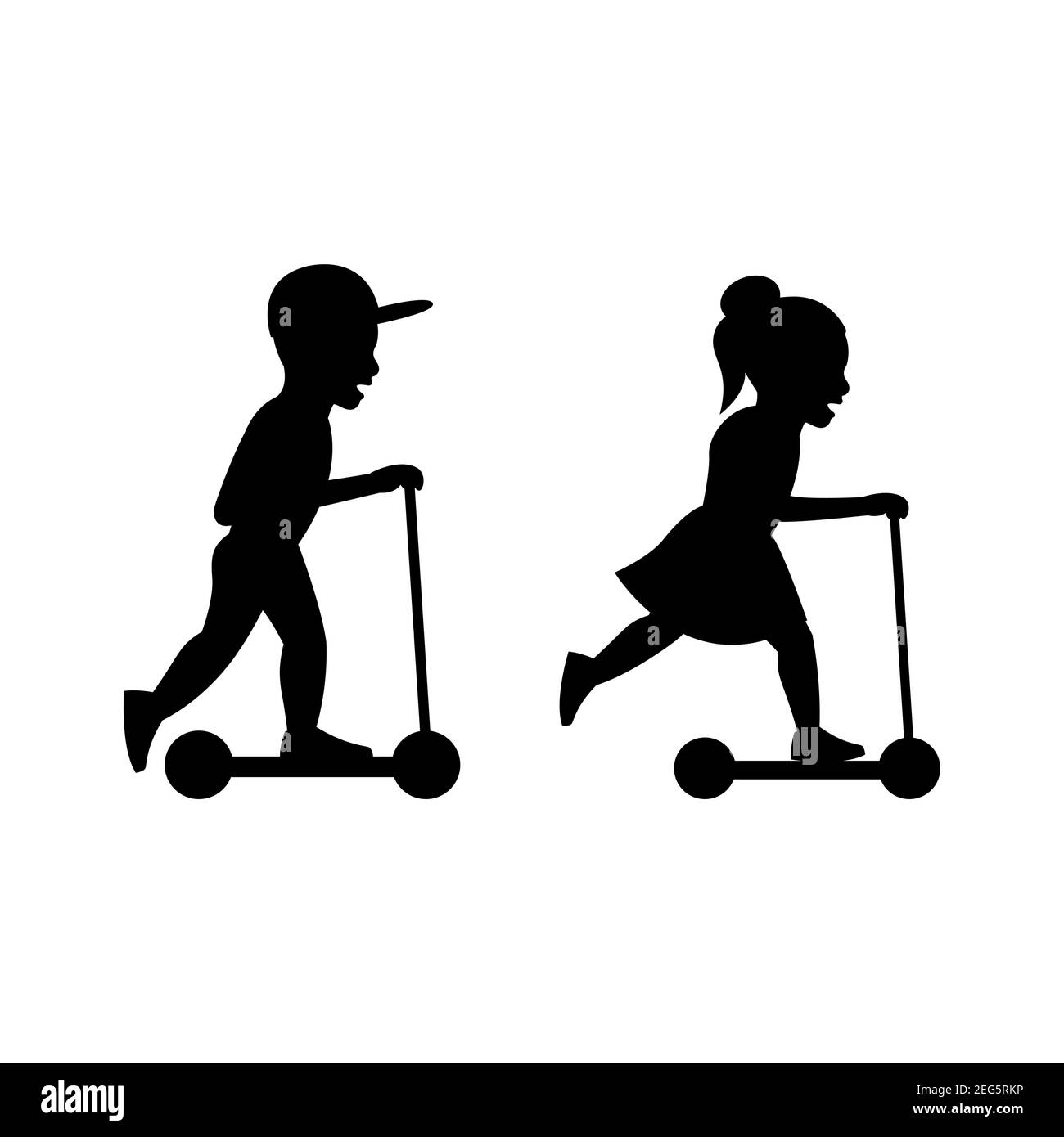 black silhouette design with isolated white background of boy and girl ...