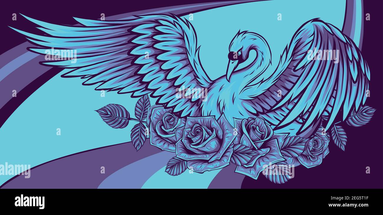 swan with roses on colored background vector illustration Stock Vector ...